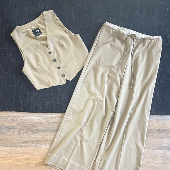 Zara | Tops | Zara 2pieces Beige Vest And Wideleg Pants Set | Poshmark